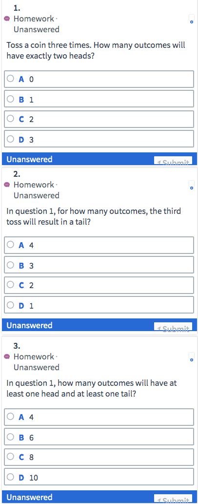 Solved 1 Homework Unanswered Toss A Coin Three Times How