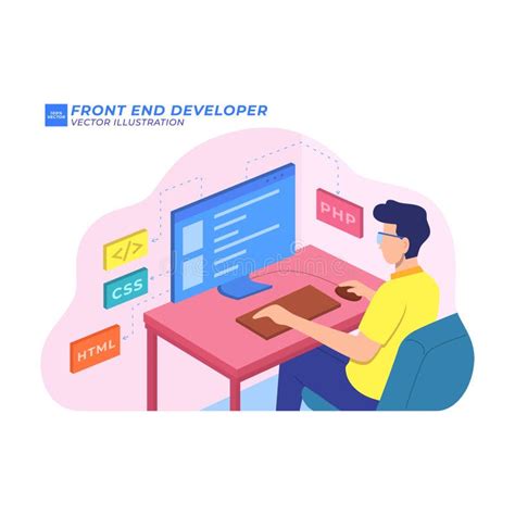 Front End Developer Flat Illustration Programmer Software Database