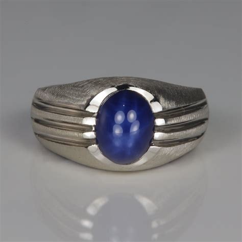 10k White Gold Synthetic Star Sapphire Ring Moriartys Gem Art