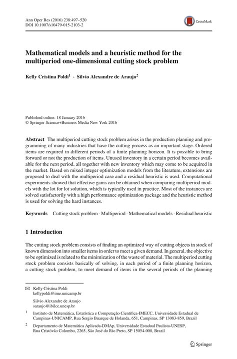 Pdf Mathematical Models And A Heuristic Method For The Multiperiod One Dimensional Cutting