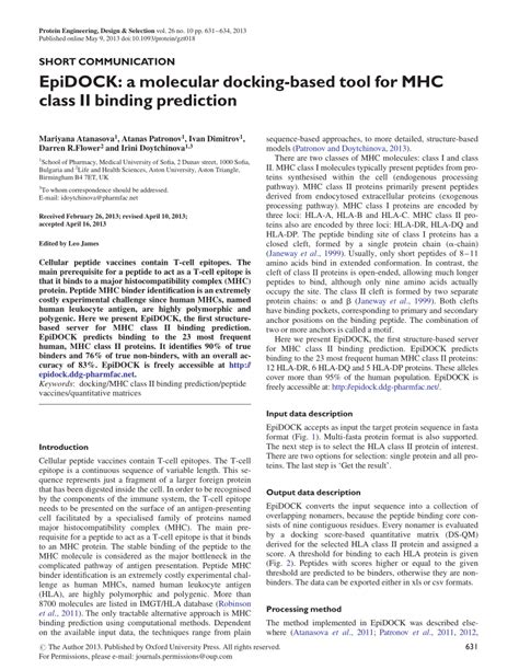 pdf epidock a molecular docking based tool for mhc class ii binding
