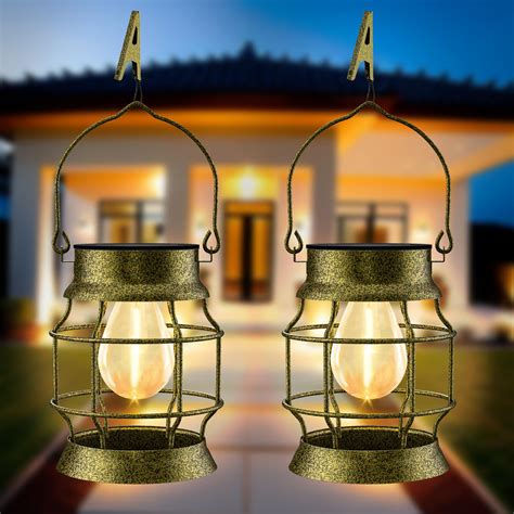 Solar Lantern 2 Pack Solar Outdoor Lights Metal Hanging