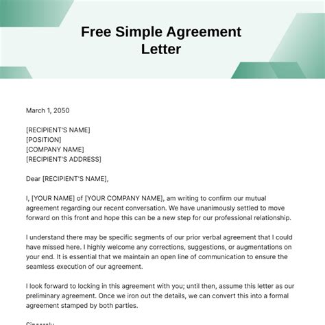 Simple Agreement Letter Template Edit Online And Download Example