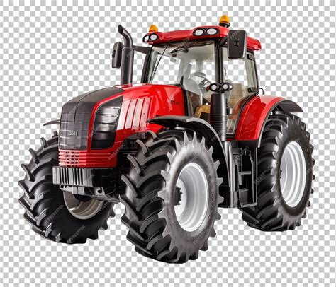 큰 빨간색 농업 트랙터 전면 뷰 Png 색 배경에 고립 된 빨간 농업 트렉터 프리미엄 Ai 생성 Psd