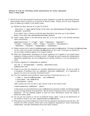 Fillable Online Hsc Usc Biostat II Lab 10 Checking Model Assumptions For Linear Regression