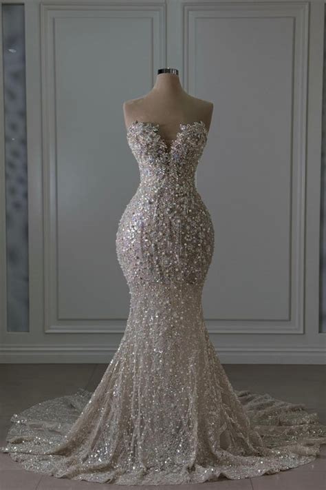 Luxury Beaded Mermaid Wedding Dress Sweetheart Train Bridelily