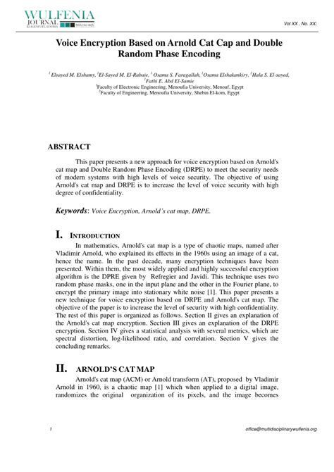 pdf voice encryption based on arnold cat cap and double random phase