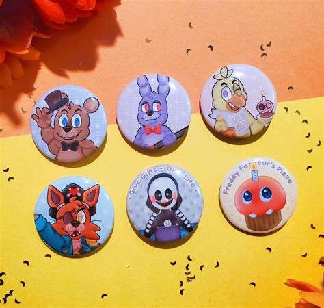 Five Nights At Freddys Button Set Pinback Buttons Fnaf 6 Pcs
