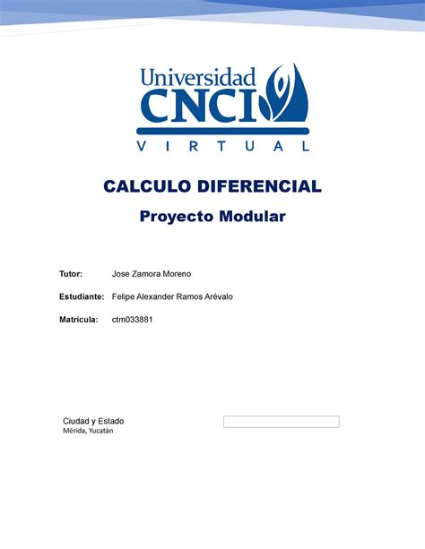 Proyecto Modular Cnci Calculo Diferencial Proyecto Modular Ciudad Y Estado Mérida Yucatán