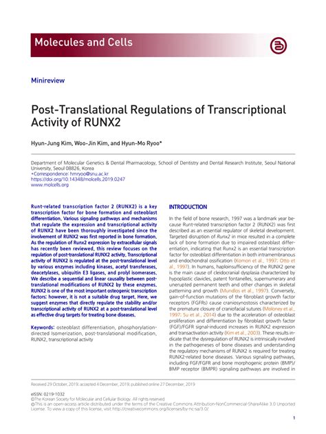 Pdf Post Translational Regulations Of Transcriptional Activity Of Runx2