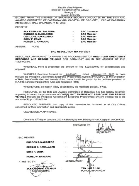 Bac Resolution 2023 With Signature Pdf Government