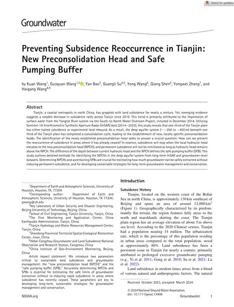 Pdf Preventing Subsidence Reoccurrence In Tianjin New Preconsolidation Head And Safe Pumping