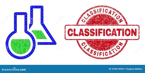 Grunge Classification Round Badge And Chemical Glassware Lowpoly Icon