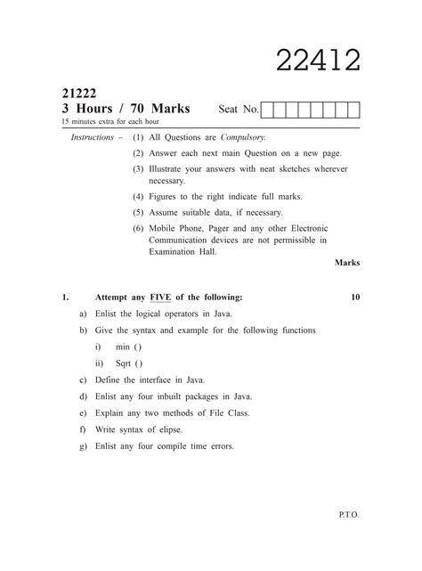 Java Programming 22412 Old Question Paper With Model Answers Summer