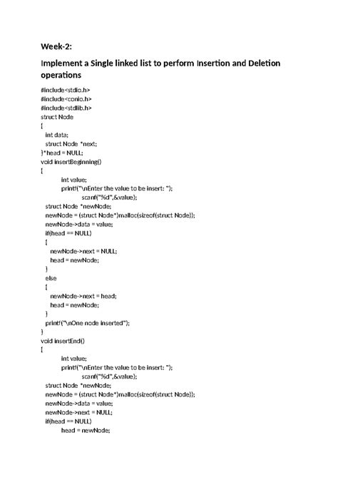 Ds Lab From 2 9 Week 2 Implement A Single Linked List To Perform