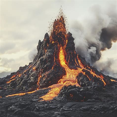 Lava Erupting From Volcano Premium Ai Generated Image