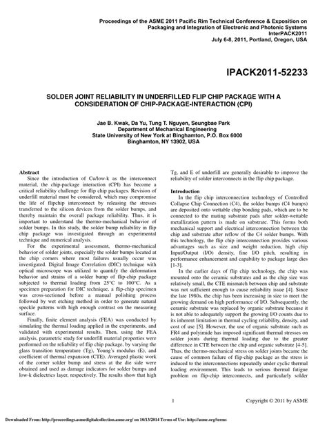 Pdf Solder Joint Reliability In Underfilled Flip Chip Package With A Consideration Of Chip