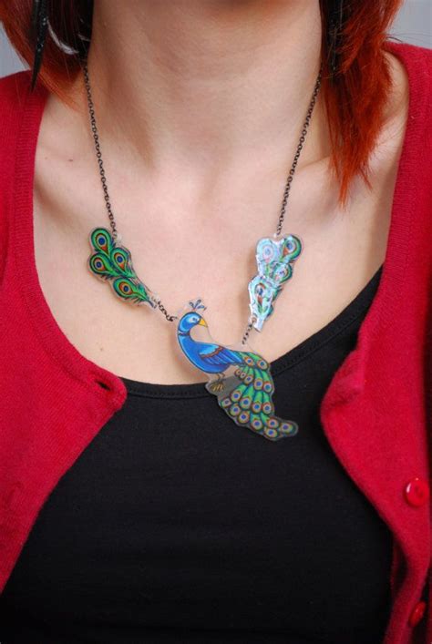 Asymmetrical Peacock Statement Necklace Etsy Necklace Peacock Statement Necklace