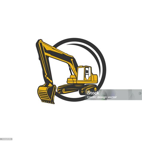 굴착 작업 로고 디자인 굴삭기 또는 건물 기계 임대 조직의 엠블럼 인쇄 우표 건설 장비 흙 파는 기계에 대한 스톡 벡터 아트 및 기타 이미지 흙 파는 기계 로고