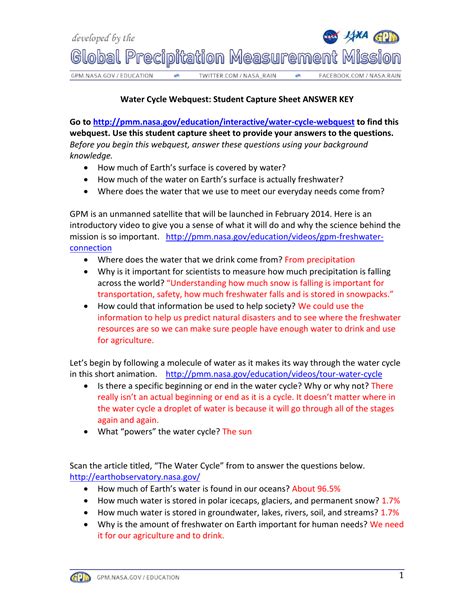 Water Cycle Worksheet Answer Key Ame My Id