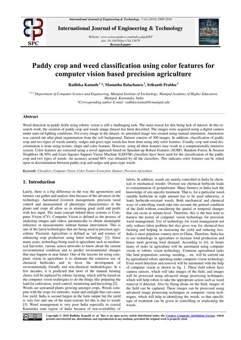 PDF Paddy Crop And Weed Classification Using Color Features For Computer Vision Based