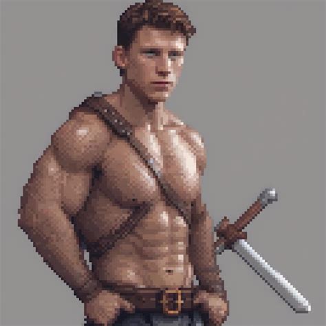 Pixel Art Of A Heroic Man Wielding A Sword Ready For Adventure Premium AI Generated Image