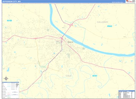 Jefferson City Missouri Zip Code Wall Map Basic Style By Marketmaps