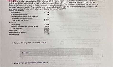 Solved 3 41 Cvp Analysis Income Taxes Cma Adapted Jt