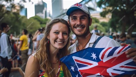 Premium Photo A Group Of People Dressed In Australian Flagthemed Attire
