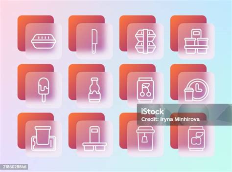 라인 커피 컵 소다 캔 컵 티 소스 병 도시락 및 칼 아이콘을 설정합니다 벡터 0명에 대한 스톡 벡터 아트 및 기타 이미지 0명 가방 교육 Istock