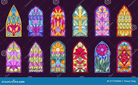 Mosaic Church Windows Cartoon Stained Glass Windows Decorative Abstract Mosaic Frames Flat