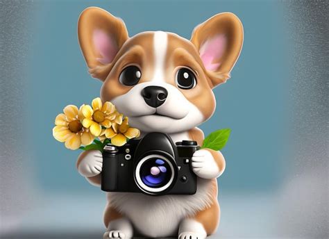 3d собака держит камеру в качестве фотографа | Премиум Фото