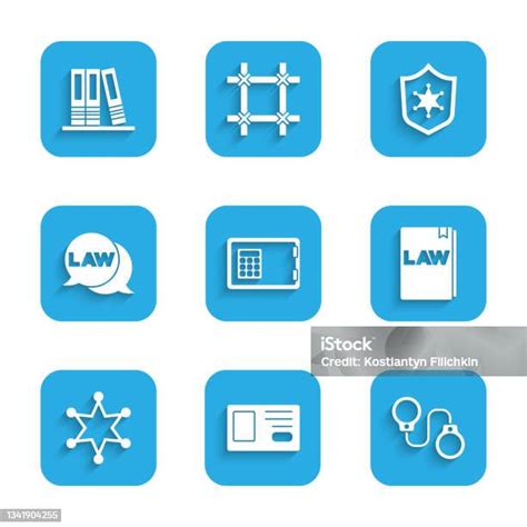 안전 식별 배지 수갑 법률 책 헥사그램 보안관 경찰 및 사무실 폴더 아이콘을 설정합니다 벡터 경찰 배지에 대한 스톡 벡터 아트 및 기타 이미지 Istock