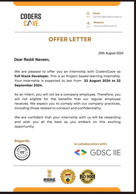 Reddi Naveen On Linkedin Coderscave Fullstackdeveloper Internship Coderscave