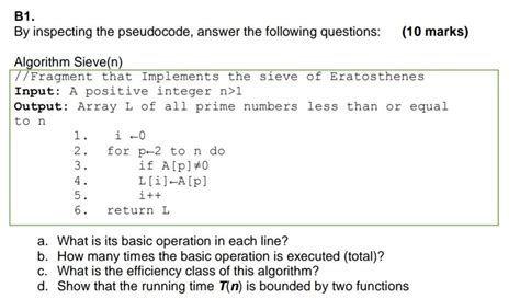 Solved B1 By Inspecting The Pseudocode Answer The