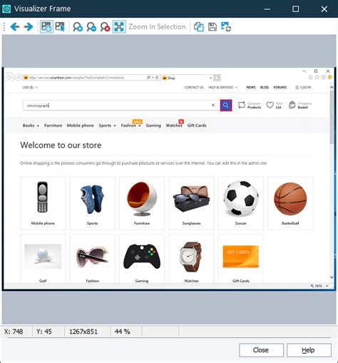 visualizer frame window testcomplete documentation