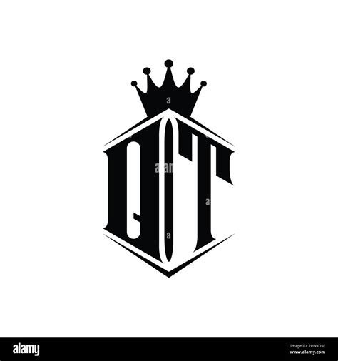 QT Letter Logo Monogram Hexagon Shield Shape Crown With Sharp Style Design Template Stock Photo