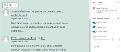 how to use the wordpress latest comments block