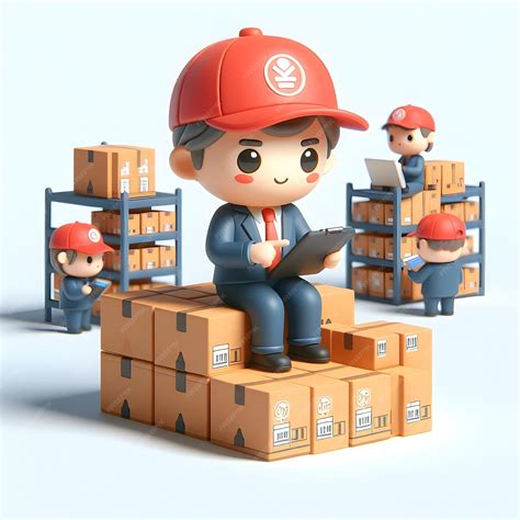 Premium Photo 3d Flat Cute Chibi Icon For Warehouse Manager Overseeing Digital Inventory In