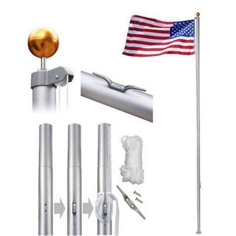 20ft Sectional Aluminum Flag Pole Kit Halyard Pole With 2 Pcs Us Flag