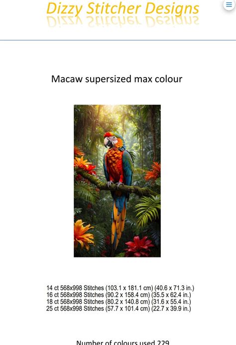 Macaw Supersize Max Colour Cross Stitch Chart Etsy