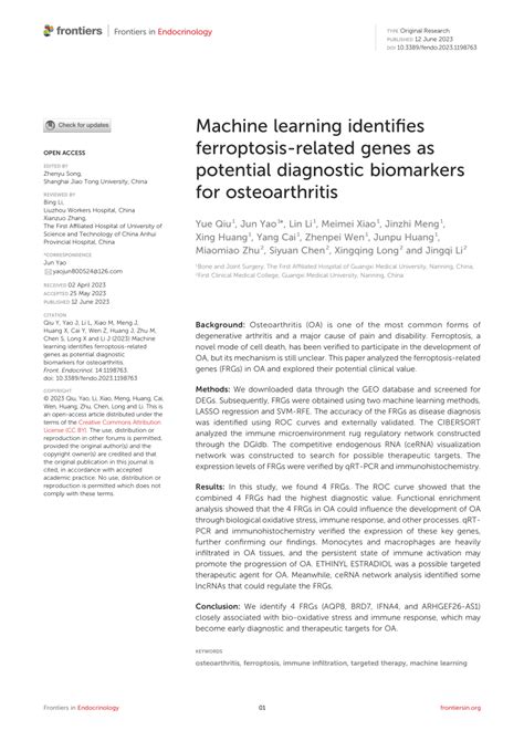 Pdf Machine Learning Identifies Ferroptosis Related Genes As