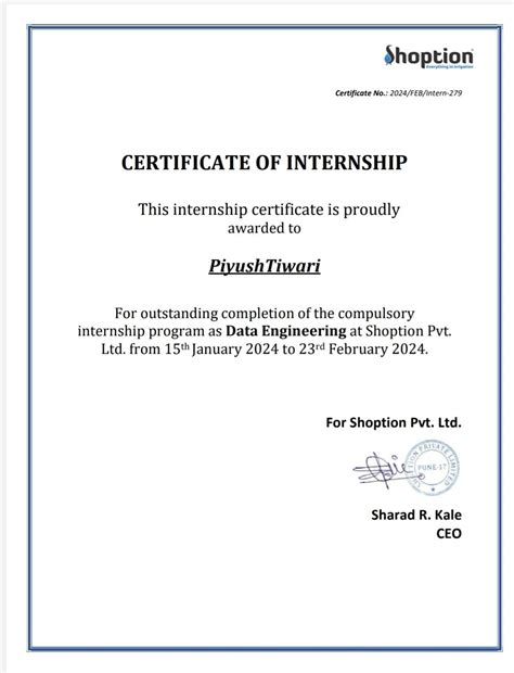 Completed Data Engineering Internship Piyush Tiwari Posted On The Topic Linkedin