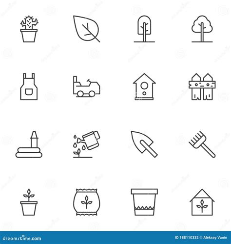 Gardening Line Icons Set Stock Vector Illustration Of Collection