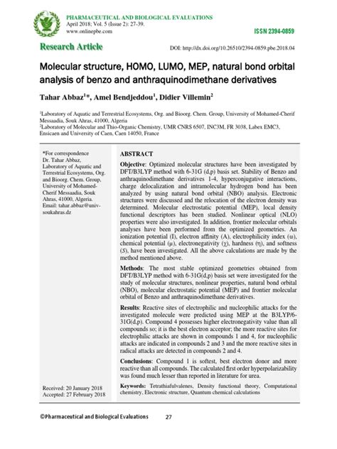 Molecular Structure Homo Lumo Mep Natural Bond Orb Pdf Molecular