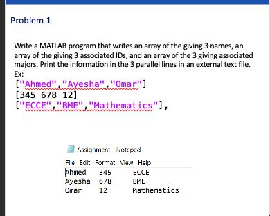 Solved Problem Write A MATLAB Program That Writes An Array Chegg