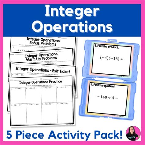 Integer Operations Activities 6th Grade Math Task Cards And Warm Up Exit Ticket