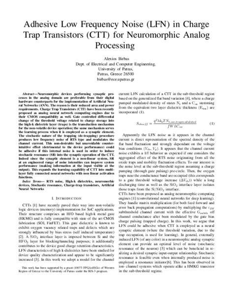 Pdf Adhesive Low Frequency Noise Lfn In Charge Trap Transistors Ctt For Neuromorphic