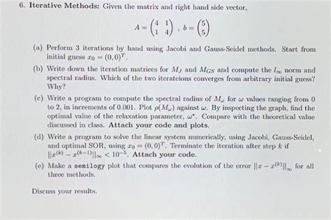 Solved 6. Iterative Methods: Given the matrix and right hand | Chegg.com