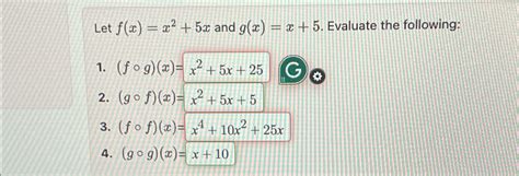solved let f x x2 5x ﻿and g x x 5 ﻿evaluate the